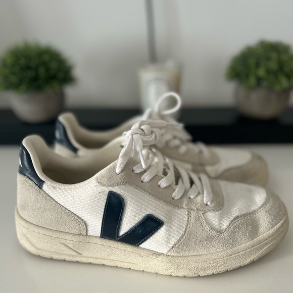 Veja | Shoes | Veja Offwhite Sneakers With Dark Blue Accents | Poshmark